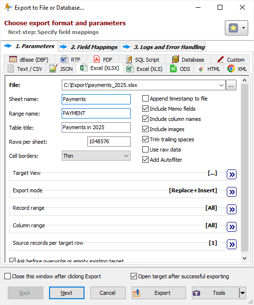 Exporting SQLite To Excel Exportizer Documentation